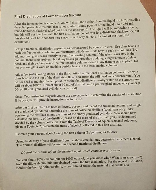 Solved Fermentation and Distillation of Ethanol Yeast | Chegg.com