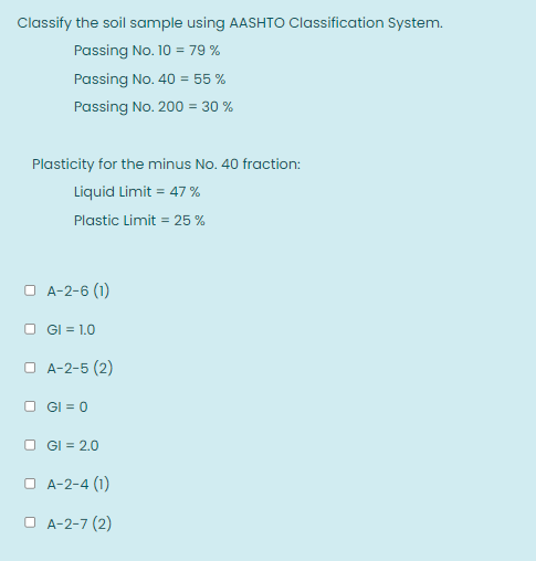 Solved Classify the soil sample using AASHTO Classification | Chegg.com