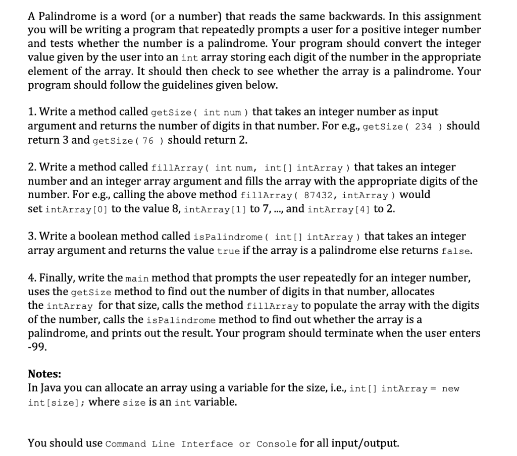 Solved A Palindrome is a word (or a number) that reads the | Chegg.com
