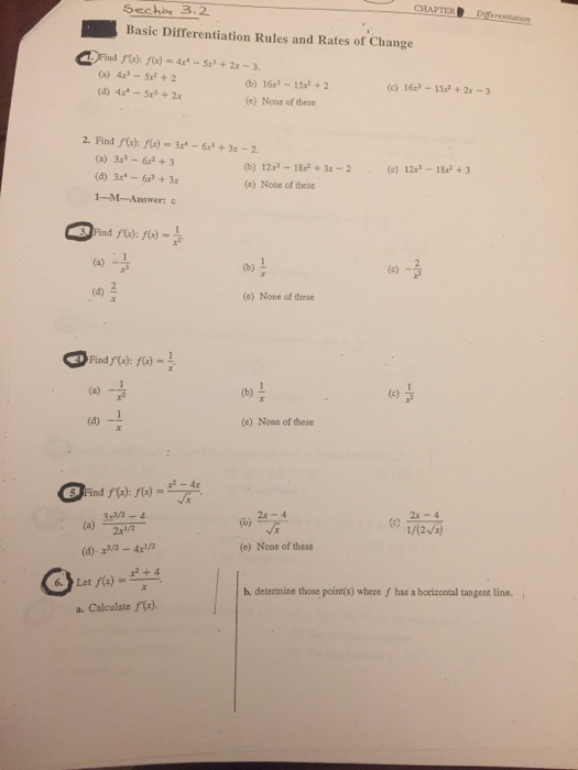 Solved Basic Differentiate Rules and Rates of Change Find | Chegg.com