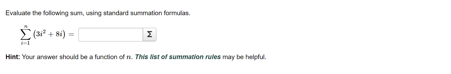 Solved Evaluate the following sum, using standard summation | Chegg.com