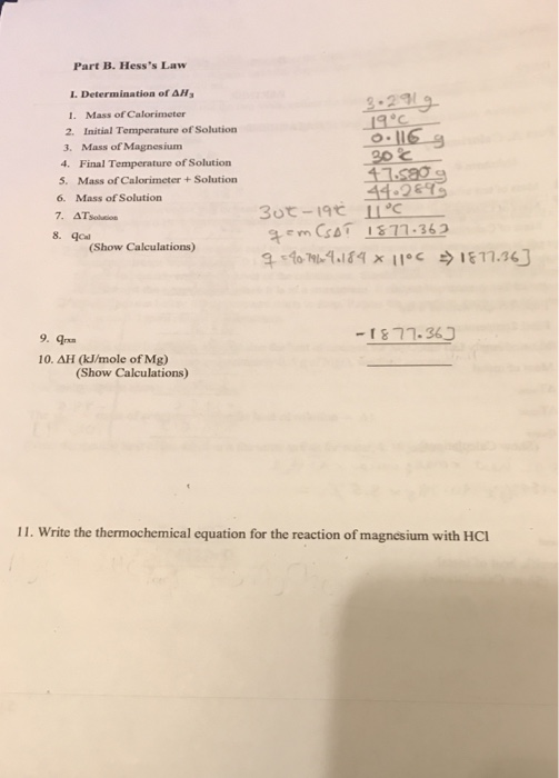 Solved Determination of delta H_3 1. Mass of Calorimeter | Chegg.com