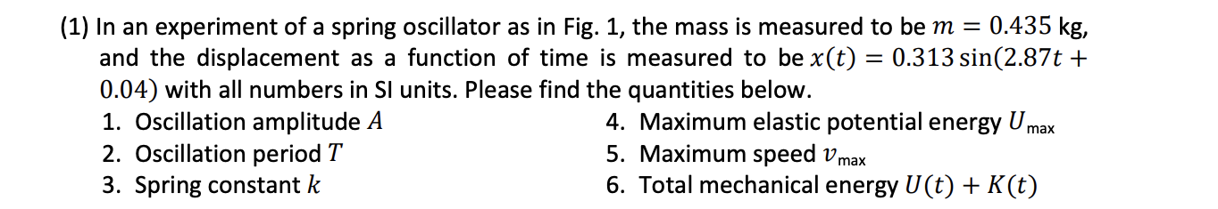 Solved Figure 1: a spring oscillator.(1) In an experiment of | Chegg.com