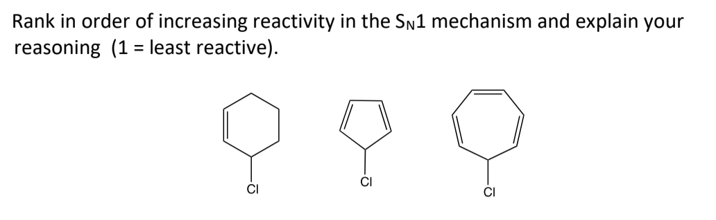 Solved Rank in order of increasing reactivity in the Sn1 | Chegg.com
