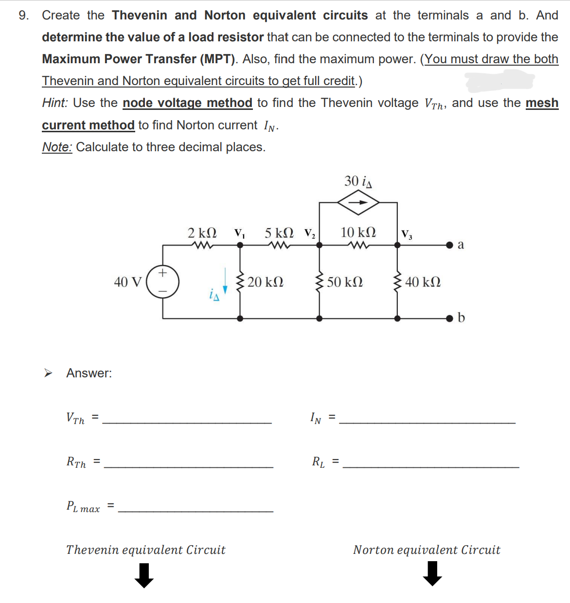 Solved Create the Thevenin and Norton equivalent circuits at | Chegg.com