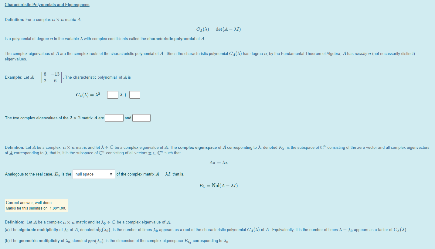Solved Characteristic Polynomials and Eigenspaces | Chegg.com