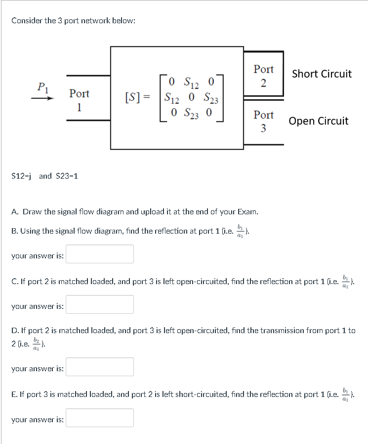 Consider the 3 port network below: $12=j and $23=1 A. | Chegg.com