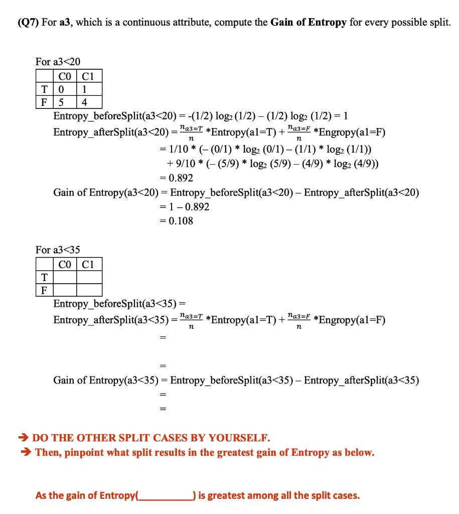 Solved Decision Tree(Q7) For a3, which is a continuous | Chegg.com