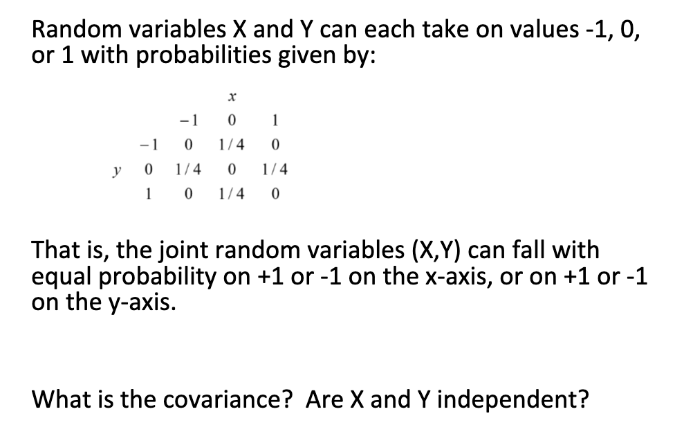 Solved Random variables X and Y can each take on values | Chegg.com