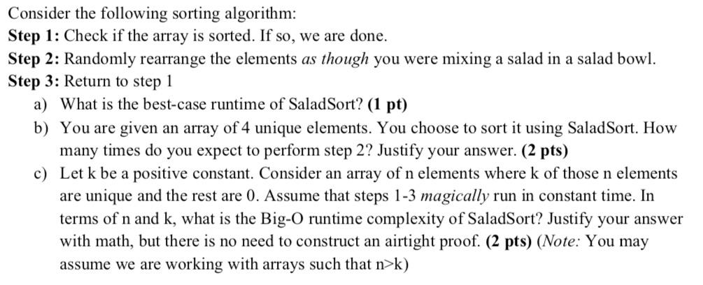 Solved Consider the following sorting algorithm: Step 1: | Chegg.com