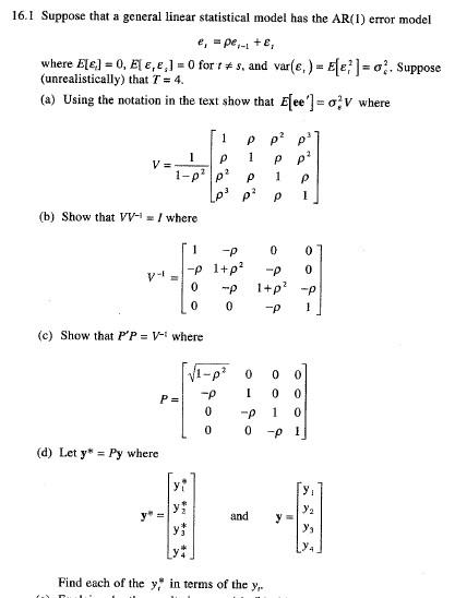 Solved 16.1 Suppose that a general linear statistical model | Chegg.com
