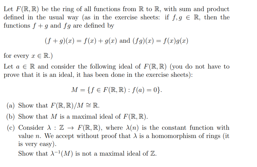 Solved Let F(R, R) be the ring of all functions from R to R, | Chegg.com