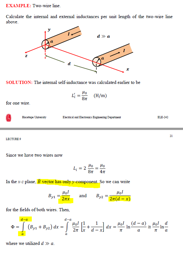 Solved EXAMPLE: Two-wire line. Calculate the internal and | Chegg.com