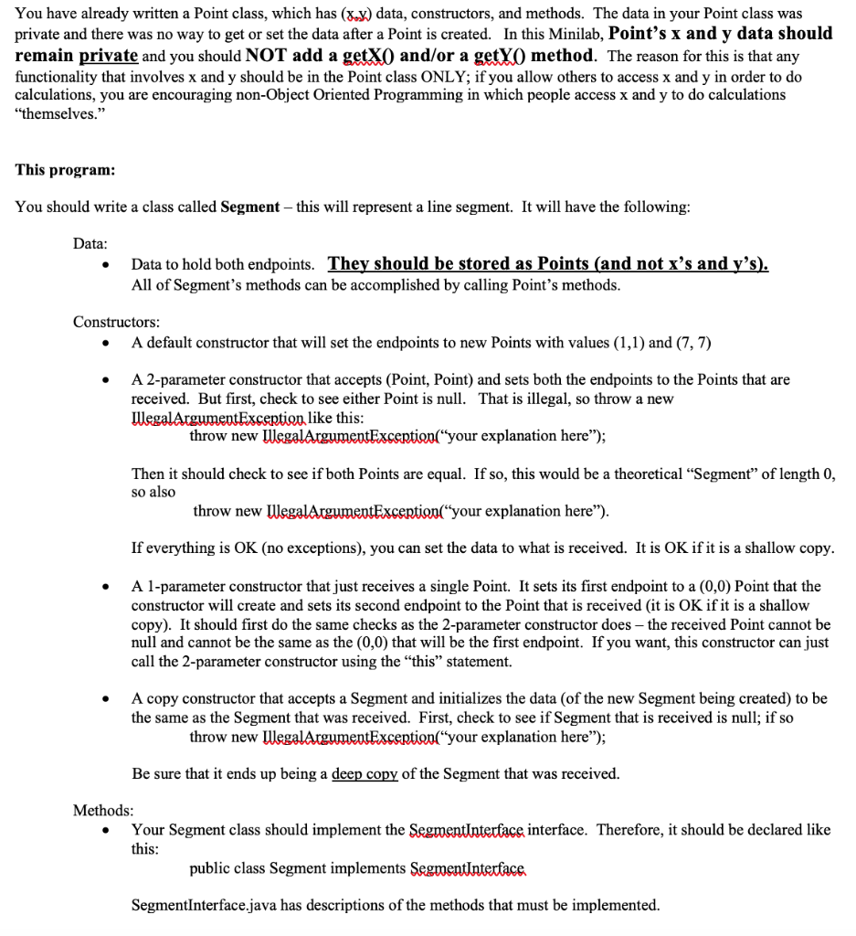 JAVA SegmentInterface.java //This is the interface | Chegg.com