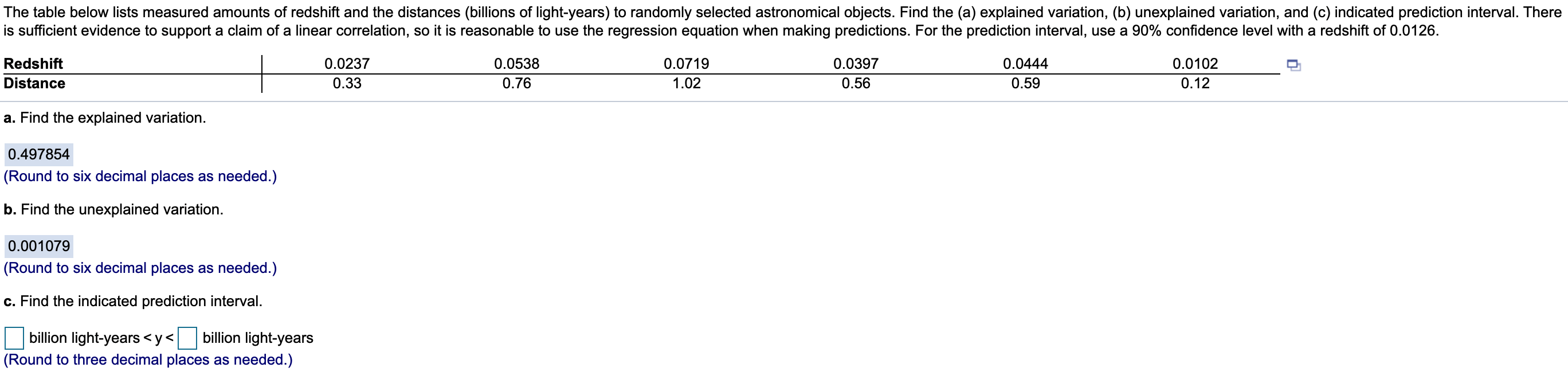 Solved The table below lists measured amounts of redshift | Chegg.com