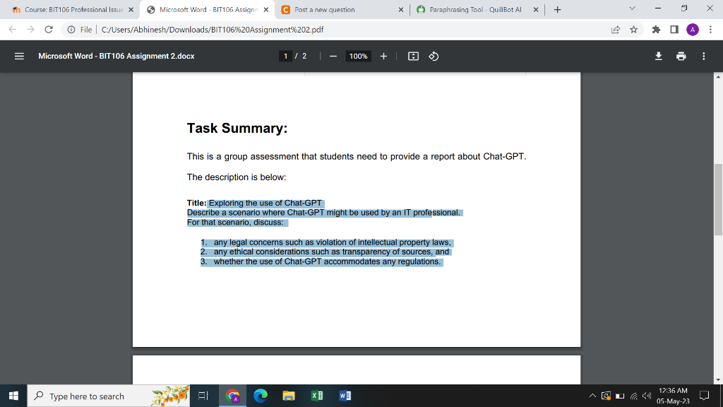 Solved Task Summary: This is a group assessment that | Chegg.com