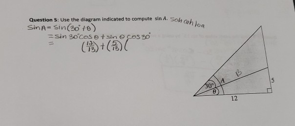 Solved Question S: Use the diagram indicated to compute sin | Chegg.com