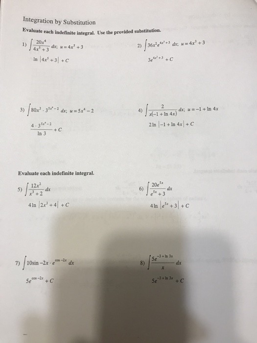 Solved Integration by Substitution Evaluate each indefinite | Chegg.com