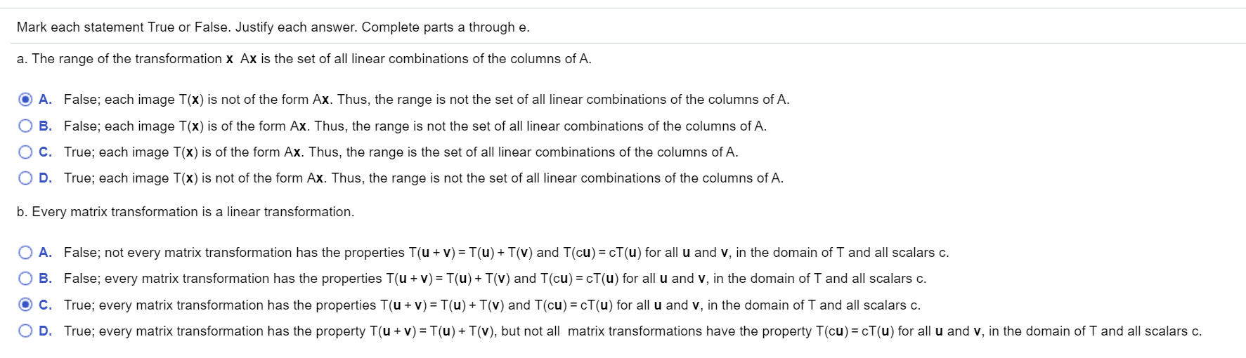 Solved Mark each statement True or False. Justify each | Chegg.com