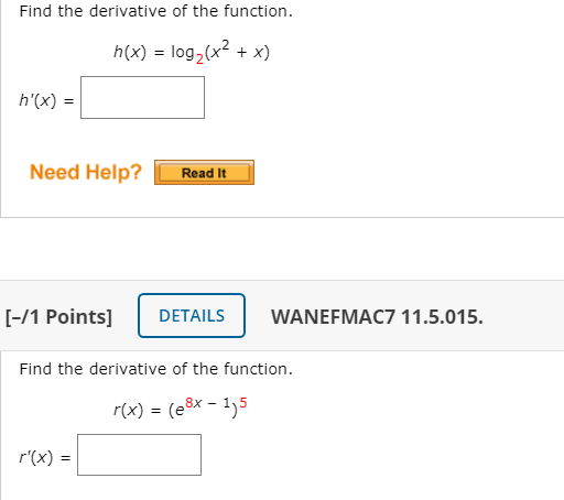 Solved Find the derivative of the function. h(x) = log2 (x2 | Chegg.com