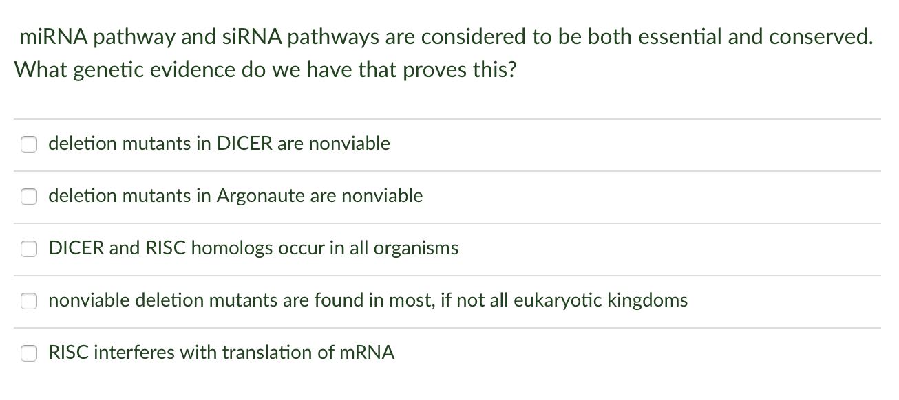 Solved miRNA pathway and siRNA pathways are considered to be | Chegg.com