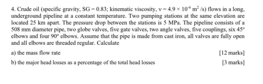 Solved 4. Crude oil (specific gravity, SG=0.83; kinematic | Chegg.com