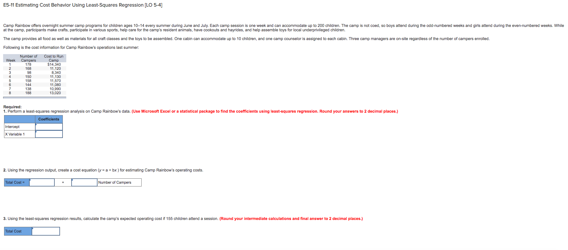 Solved E5-11 Estimating Cost Behavior Using Least-Squares | Chegg.com