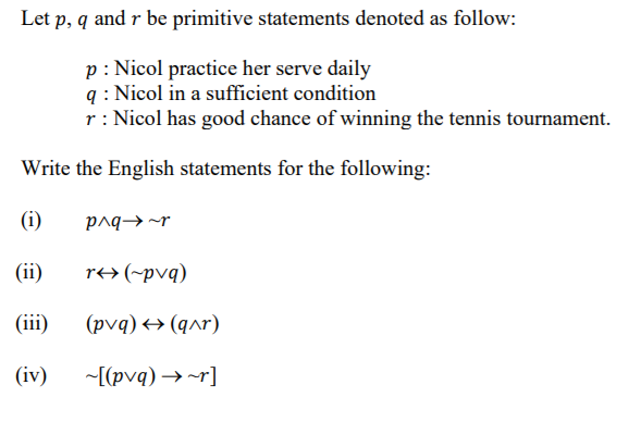 Solved Let p, q and r be primitive statements denoted as | Chegg.com