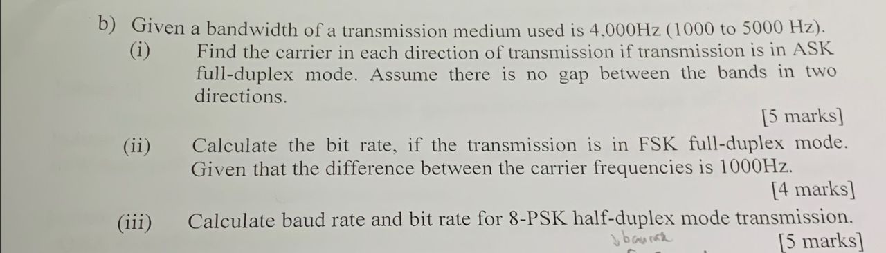 Solved b) Given a bandwidth of a transmission medium used is | Chegg.com