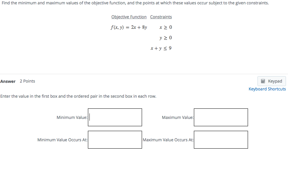 Solved Find the minimum and maximum values of the objective | Chegg.com
