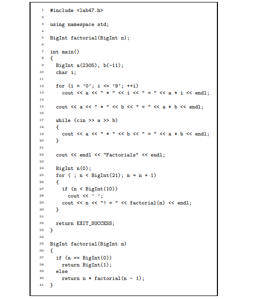 Solved Extend the BigInt class from Labs 45 and 46 to | Chegg.com
