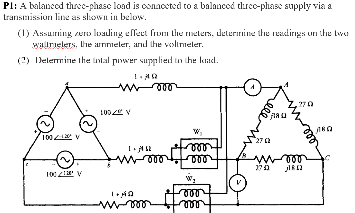 Solved P1: A balanced three-phase load is connected to a | Chegg.com