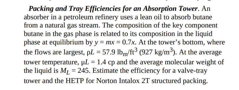 Solved Packing and Tray Efficiencies for an Absorption | Chegg.com