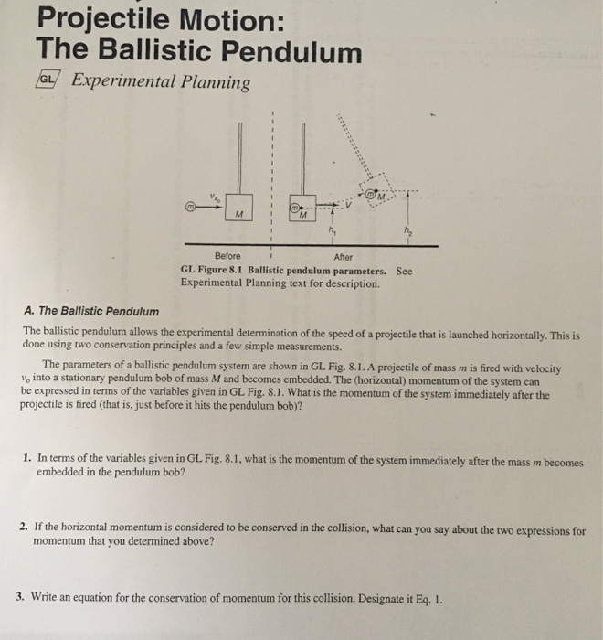 Solved Projectile Motion: The Ballistic Pendulum a | Chegg.com