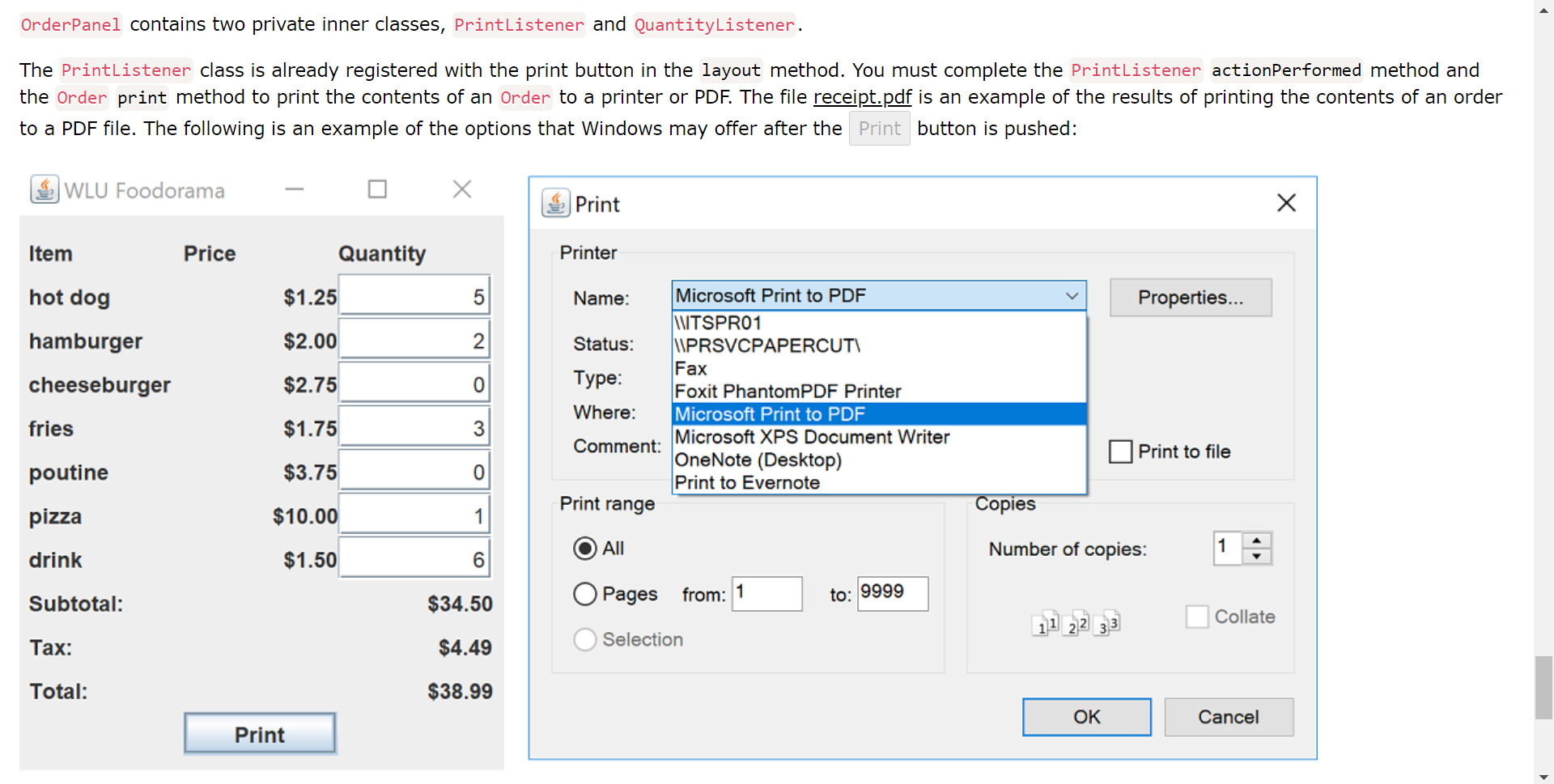 Complete a GUI interface for ordering from from WLU | Chegg.com