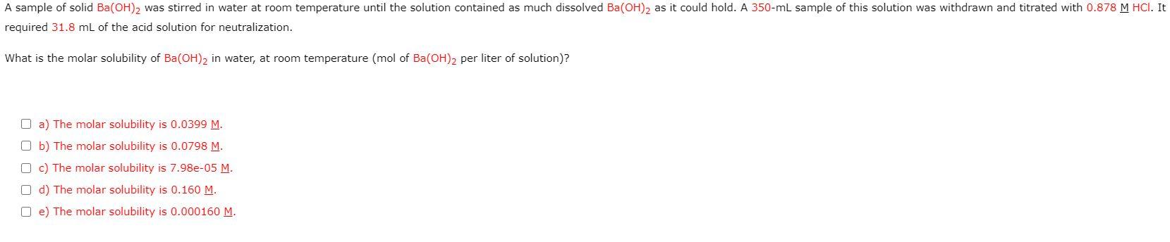 Solved A sample of solid Ba(OH)2 was stirred in water at | Chegg.com
