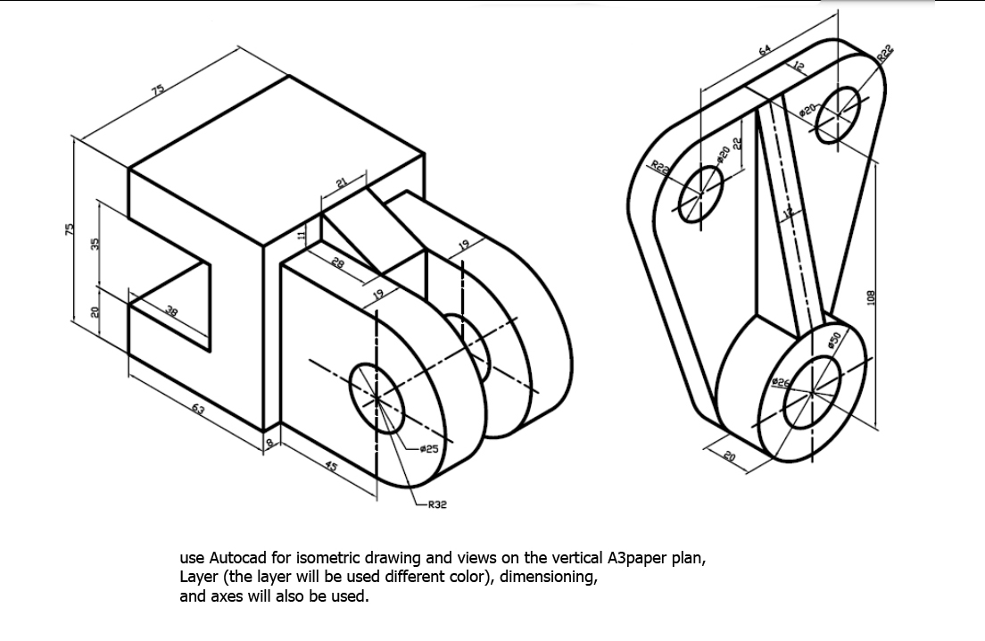 Solved R22 75 R2 39 -R32 use Autocad for isometric drawing | Chegg.com