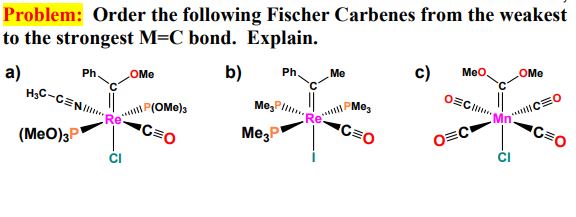 Solved Order the following Fischer Carbenes from the weakest | Chegg.com