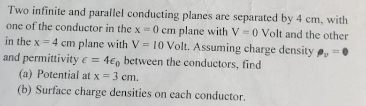 Two infinite and parallel conducting planes are | Chegg.com