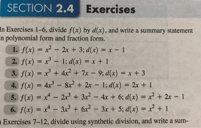 Solved SECTION 2.4 Exercises In Exercises 1-6, divide f (x) | Chegg.com