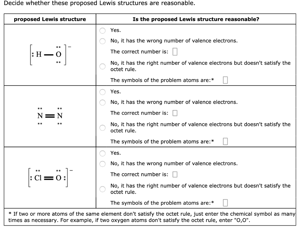 Solved Decide whether these proposed Lewis structures are | Chegg.com Solved Decide whether these proposed Lewis structures are | Chegg.com