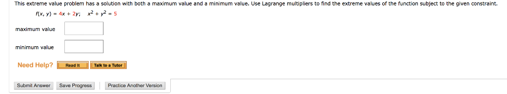 Solved This extreme value problem has a solution with both a | Chegg.com