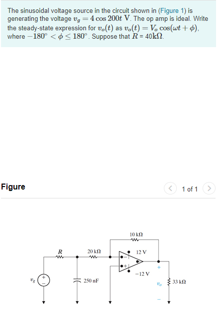 Solved The sinusoidal voltage source in the circuit shown in | Chegg.com