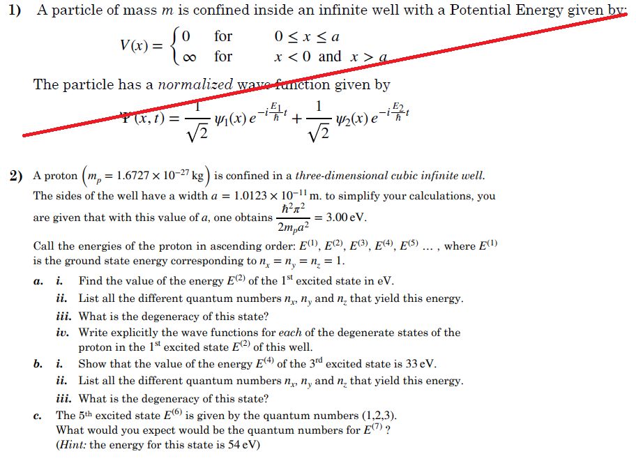 Solved 1) A particle of mass m is confined inside an | Chegg.com