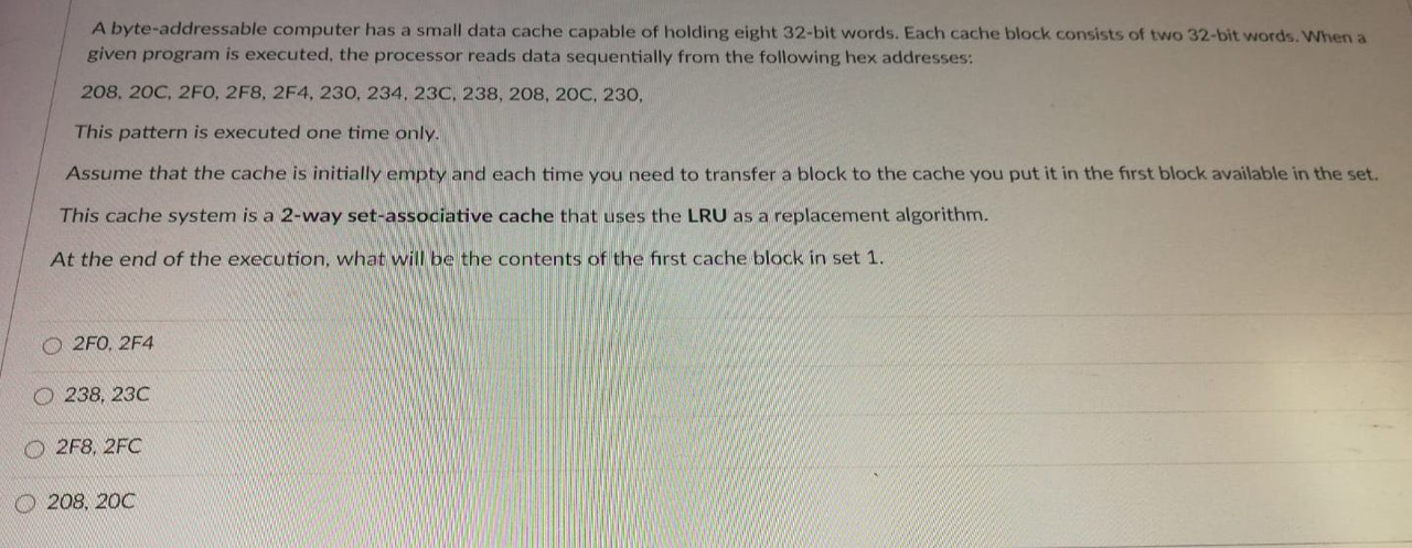Solved A byte-addressable computer has a small data cache | Chegg.com