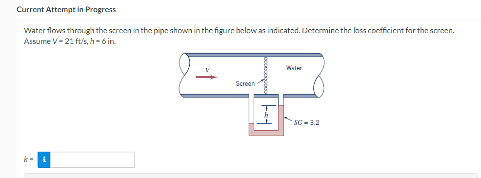 Solved Water flows through the screen in the pipe shown in | Chegg.com