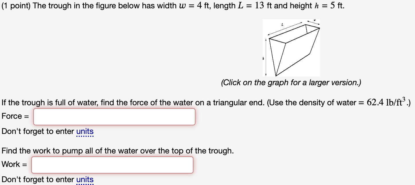 Solved (1 ﻿point) ﻿The trough in the figure below has width | Chegg.com