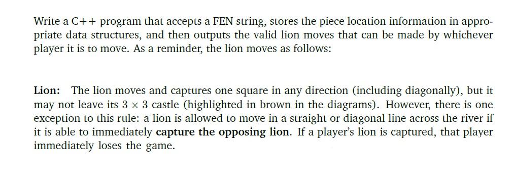 Solved Write a C++ program that accepts a FEN string, stores | Chegg.com