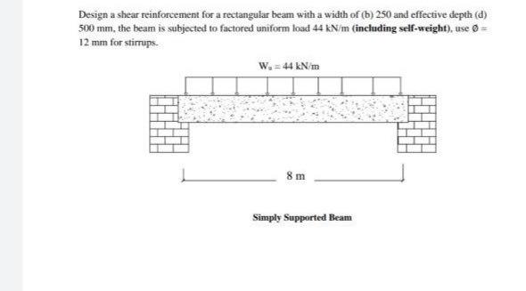 Design a shear reinforcement for a rectangular beam | Chegg.com