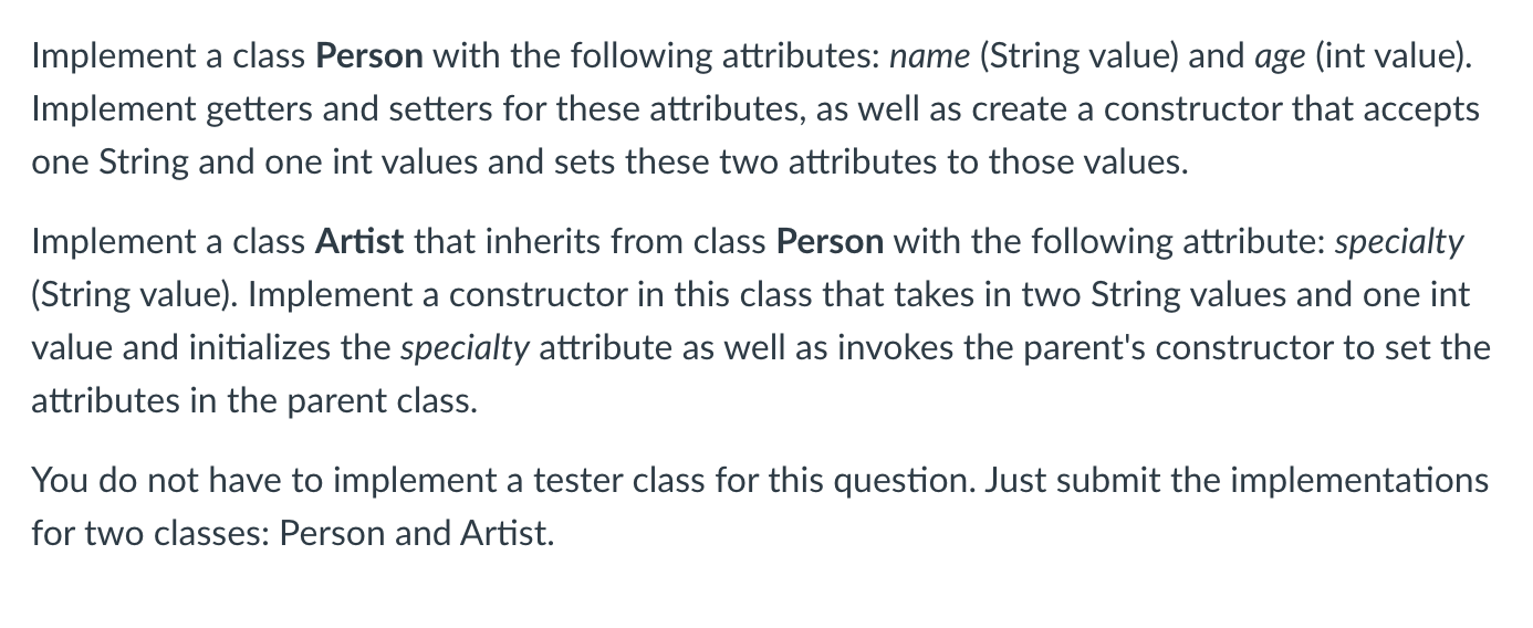 Solved Implement a class Person with the following | Chegg.com